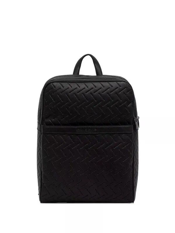 Armani Exchange Grained Effect Backpack With Embossed Logo - Black