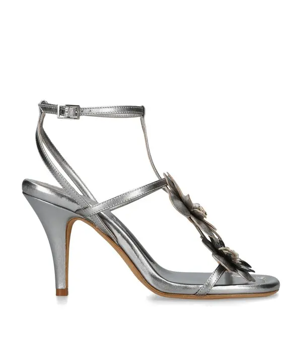 Zimmermann Metallic Leather Floral Sandals - Silver