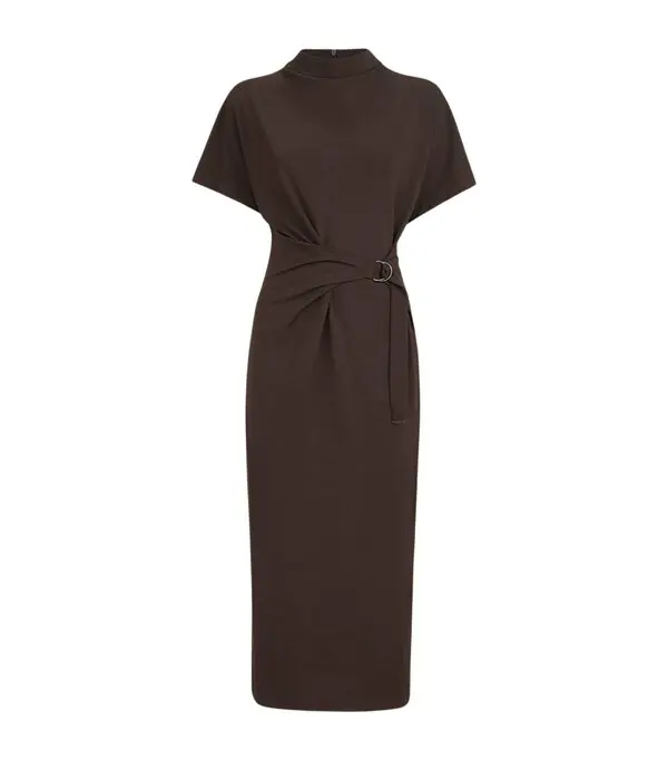 Brunello Cucinelli Belted Wool-blend Midi Dress - Brown