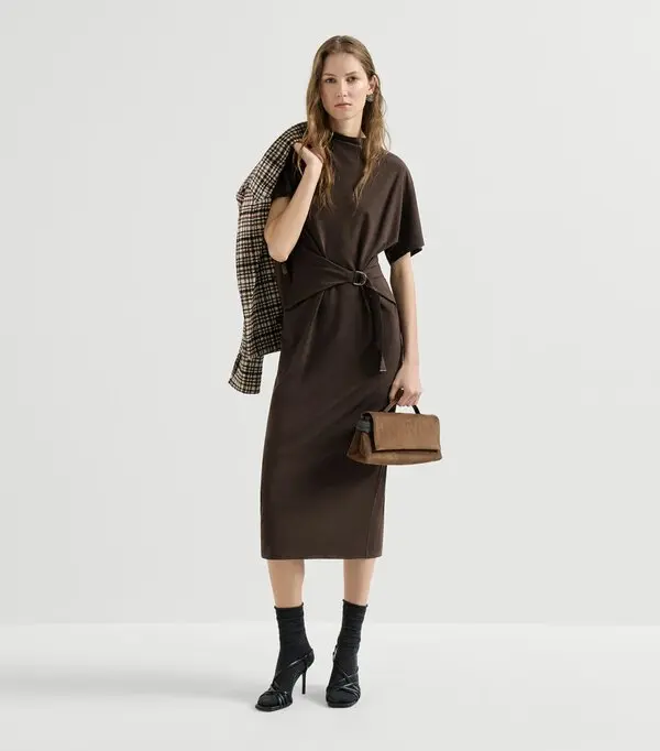 Brunello Cucinelli Wool-blend Belted Midi Dress
