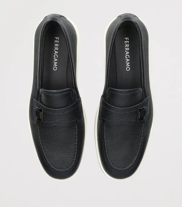 FERRAGAMO Leather Tancredi Loafers - Navy