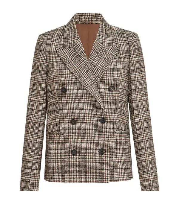 Brunello Cucinelli Checked Alpaca-blend Double-breasted Blazer - Beige