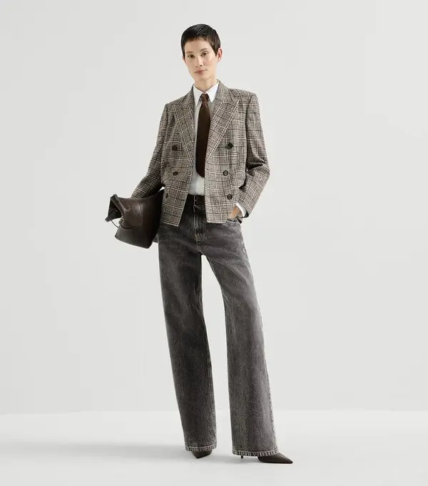 Brunello Cucinelli Checked Alpaca-blend Double-breasted Blazer - Beige