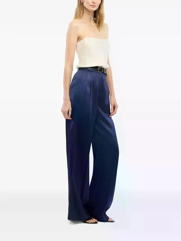 Another Tomorrow Pleated Satin Wide-leg Trousers