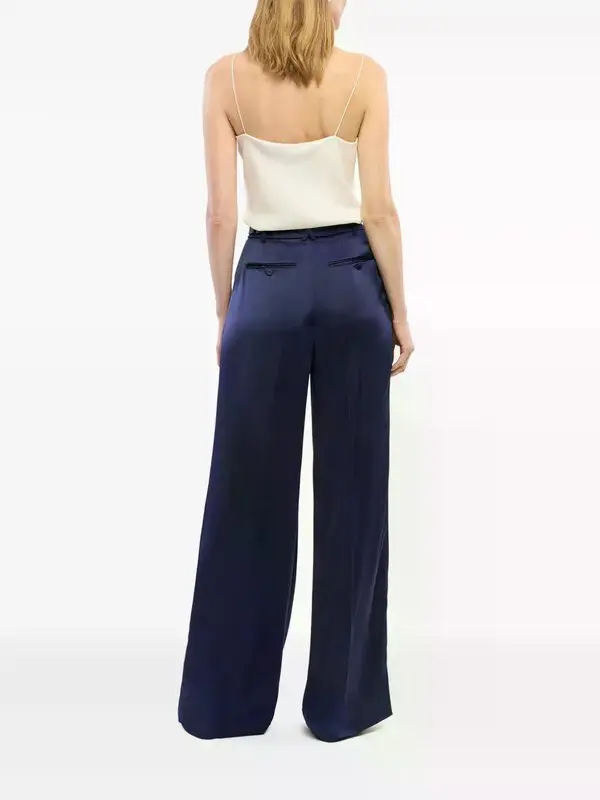 Another Tomorrow Pleated Satin Wide-leg Trousers