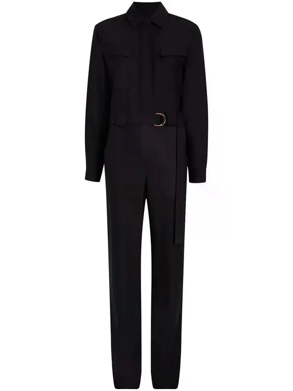 Another Tomorrow High-neck Belted Jumpsuit In Merino Wool - Black