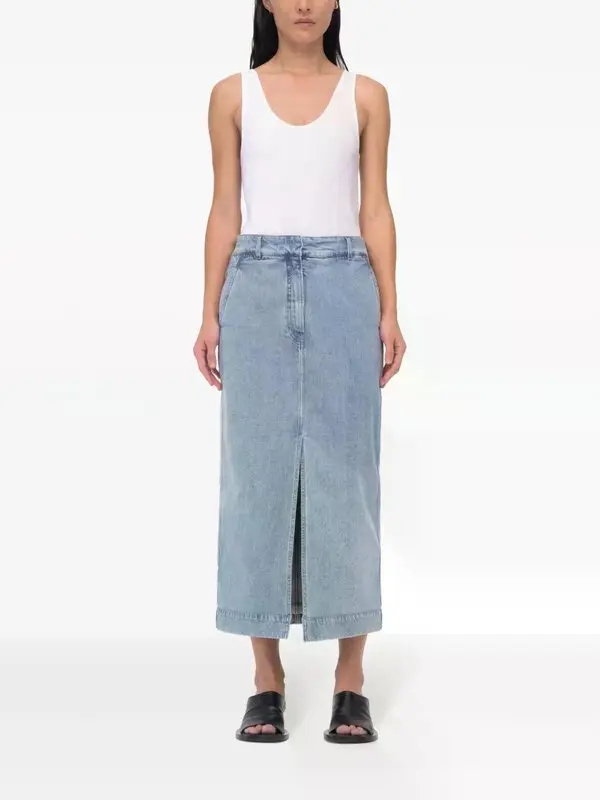 Another Tomorrow Stretch Organic Cotton Denim Midi Skirt