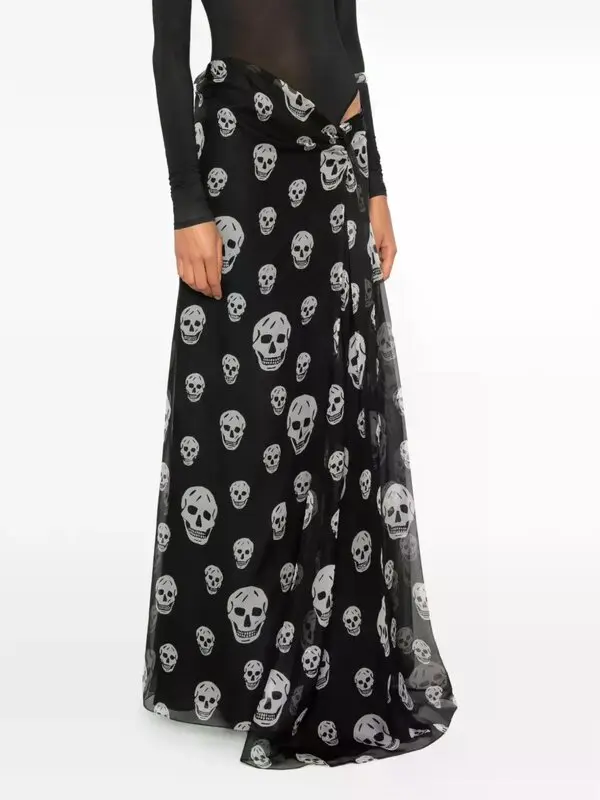 Alexander McQueen Skull Print Draped Maxi Skirt