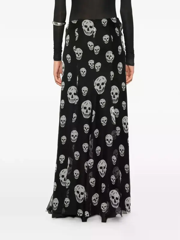 Alexander McQueen Skull Print Draped Maxi Skirt