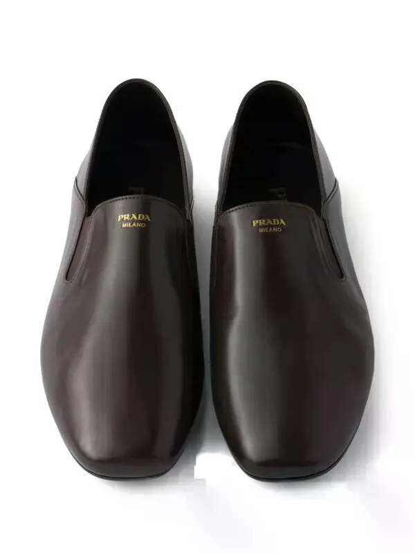 Prada Leather Loafers With Collapsible Heel - Brown