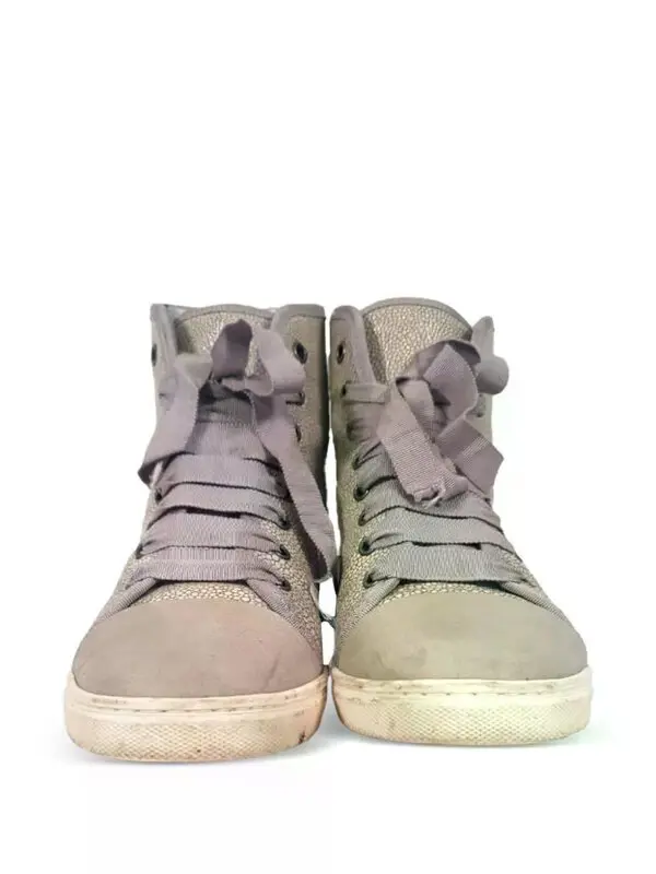 LANVIN Textured Leather High-top Sneakers - Neutrals