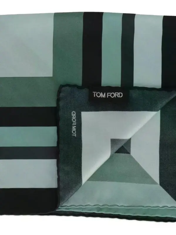 TOM FORD Striped Logo-print Pocket Square - Black