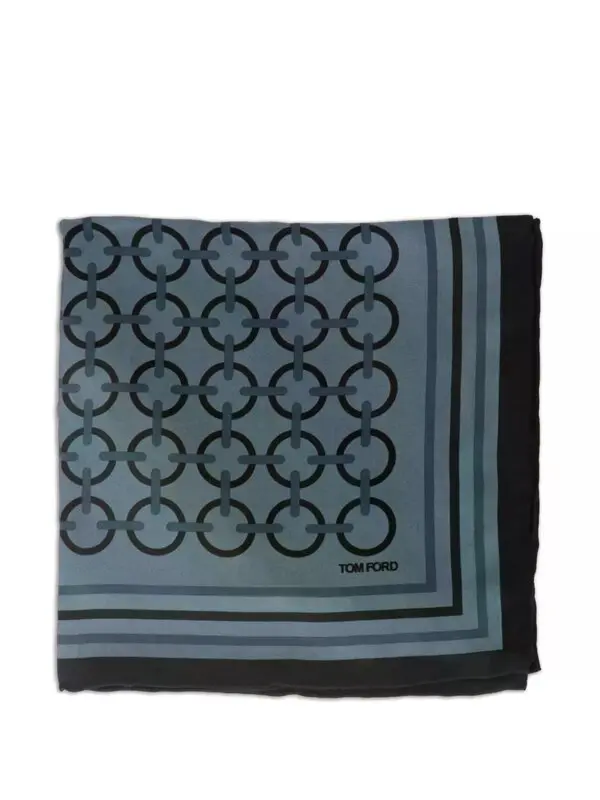 TOM FORD Chain-link-print Silk Pocket Square - Blue