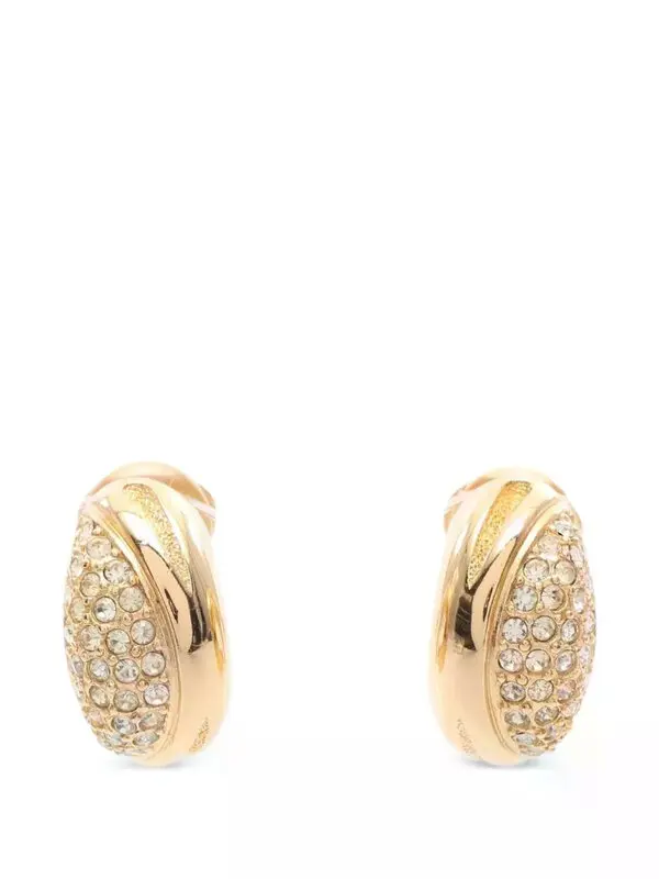 Dior Tone Rhinestone Embellished Clip-on Earrings - Gold