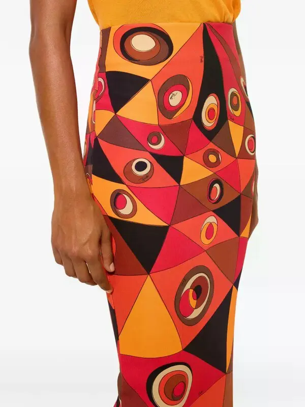 Emilio Pucci Occhi Print Fitted Long Skirt - Orange
