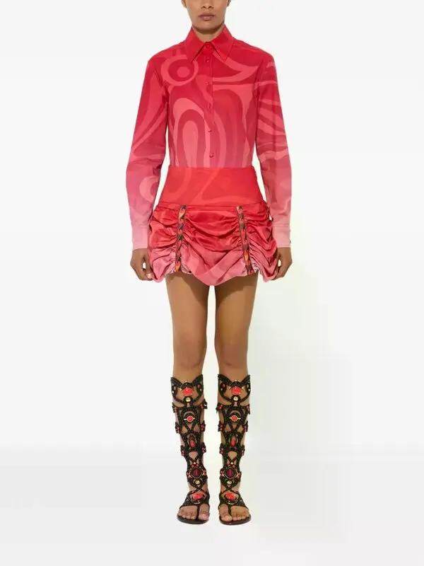 Emilio Pucci Marmo Gradient-print Ramie Balloon Skirt - Red