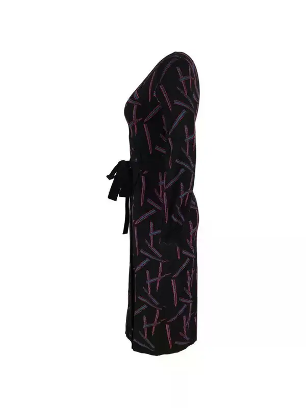 Diane Von Furstenberg Wool Abstract Print Wrap Dress - Black