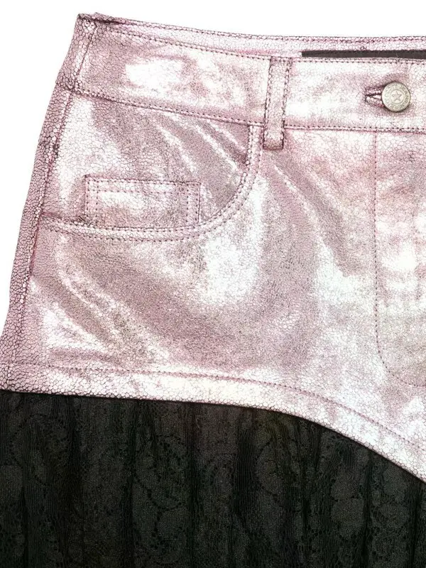 Jeremy Scott Pink And Lace-trimmed Metallic Leather Mini Skirt - Black