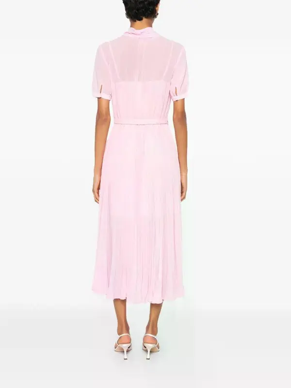 SELF-PORTRAIT Pleated Midi Dress With Pussy-bow Collar