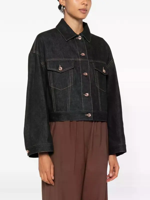 Brunello Cucinelli Cropped Denim Jacket With Contrast Stitching