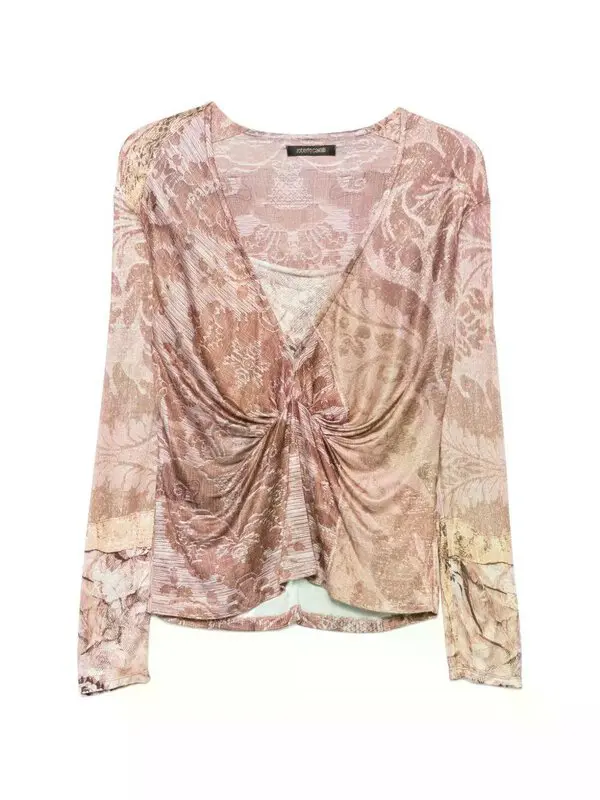 Roberto Cavalli 2000s Floral-print Twisted-front Blouse - Neutrals