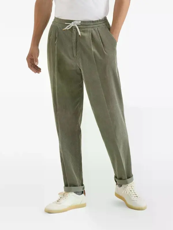 Brunello Cucinelli Narrow-wale Corduroy Drawstring Trousers - Green