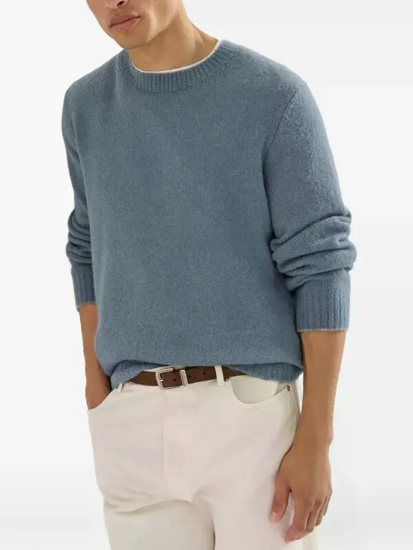 Brunello Cucinelli Alpaca, Cashmere And Wool Crew Neck Sweater - Blue