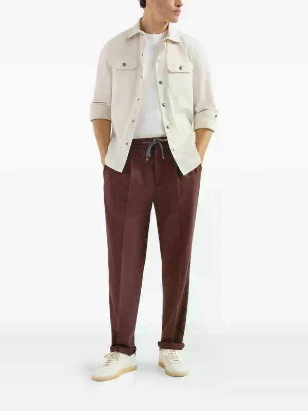 Brunello Cucinelli Virgin Wool And Cashmere Flannel Trousers With Double Pleats And Drawstring - Red