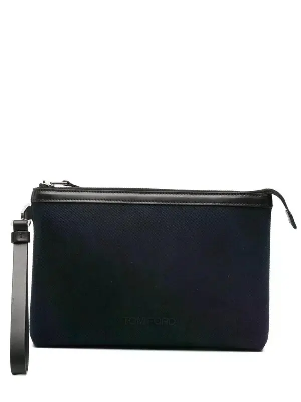 TOM FORD Logo-embossed Wrist-strap Clutch Bag - Blue