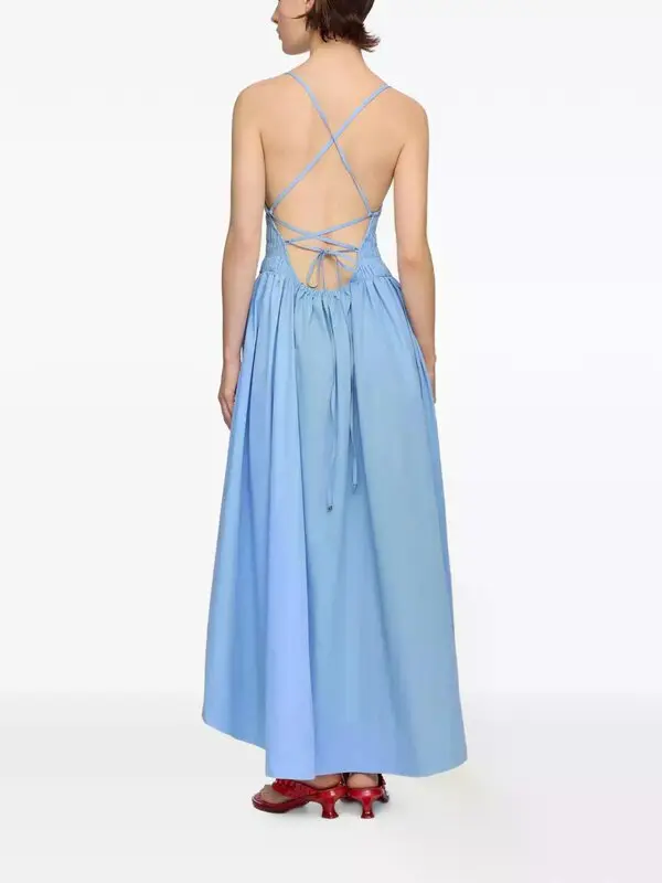 GANNI Shirred Poplin Maxi Dress - Blue
