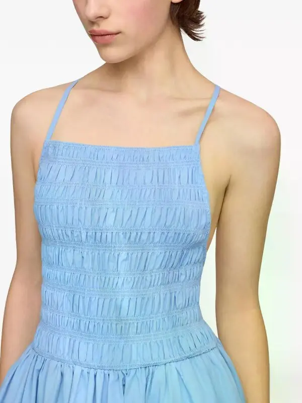 GANNI Shirred Poplin Maxi Dress - Blue