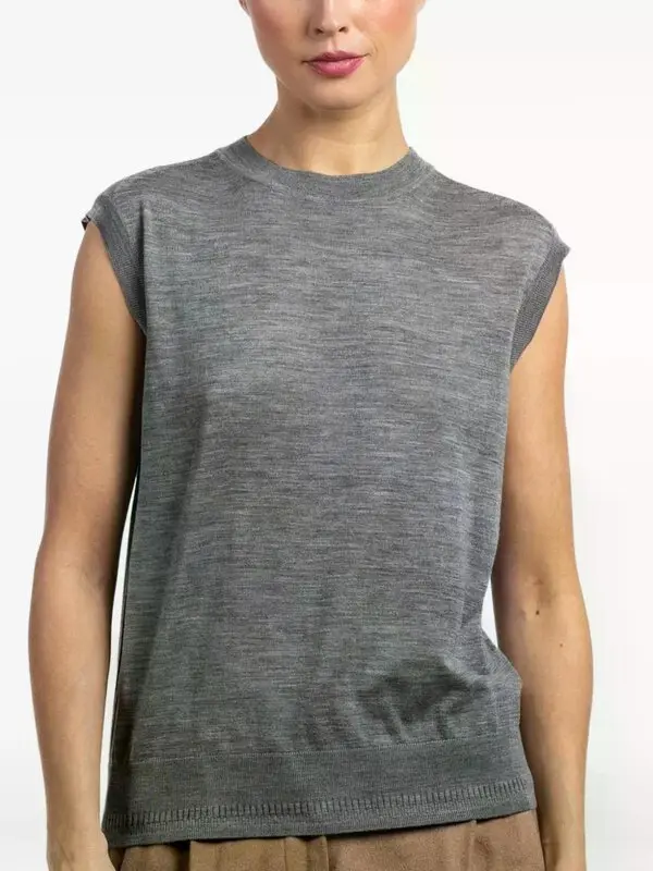 Another Tomorrow Sleeveless Crew Neck Top - Grey