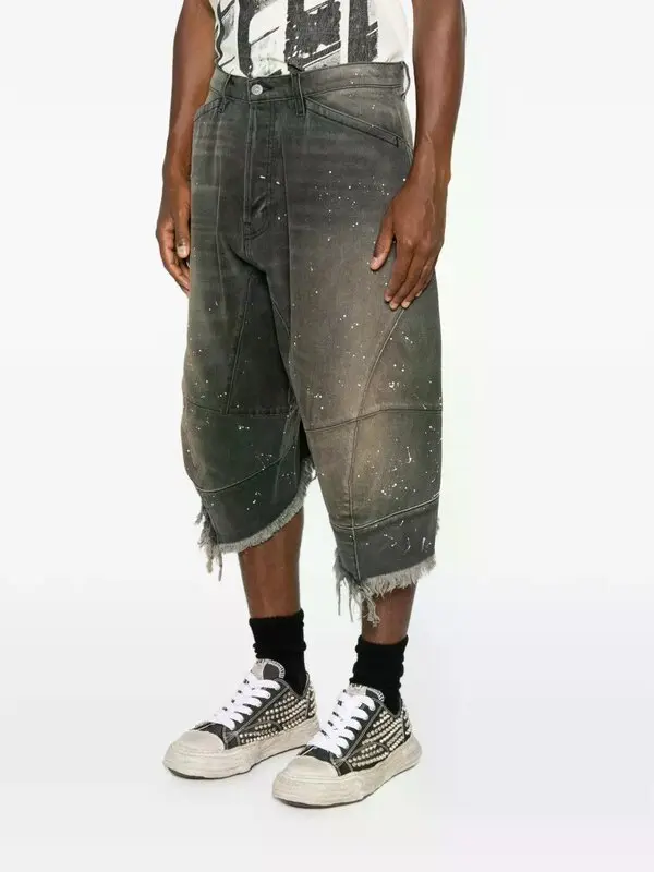 SATOSHI NAKAMOTO Paint Splatter Frayed-hem Shorts