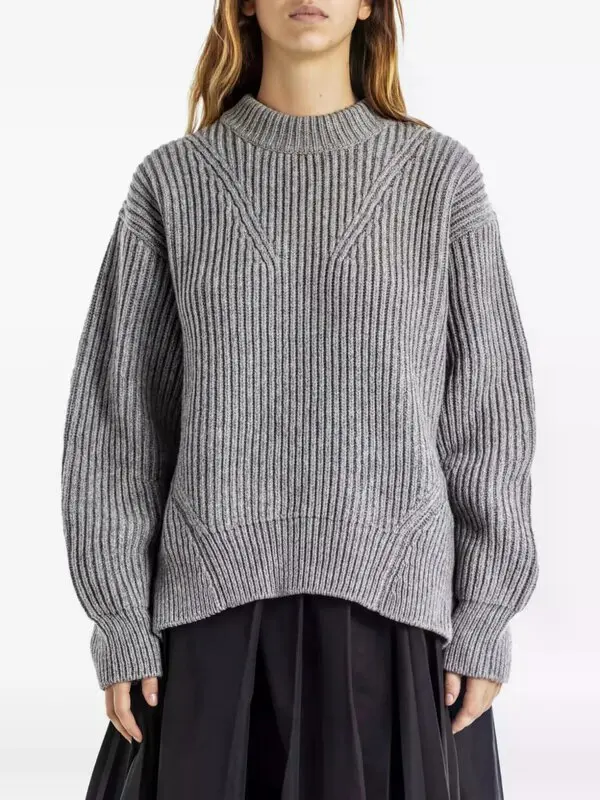 JIL SANDER Ribbed Knit Long Sleeve Sweater - Grey
