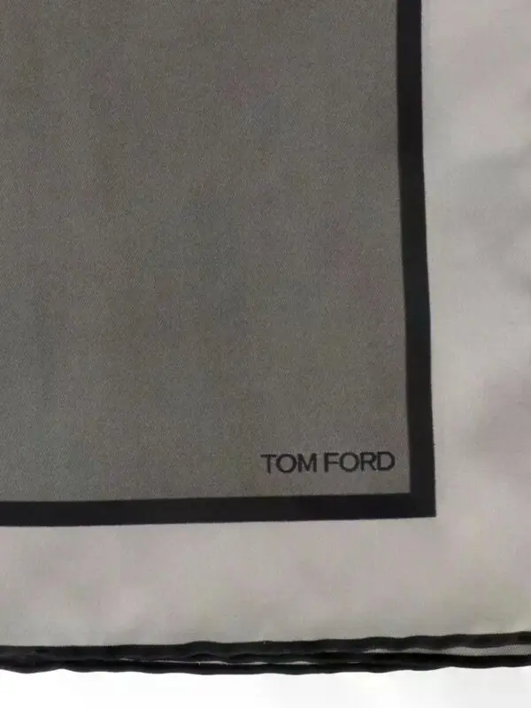TOM FORD Logo-print Contrast-border Pocket Square - Grey