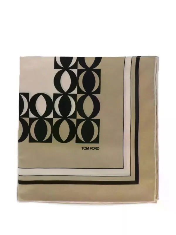 TOM FORD Geometric-print Border-detail Pocket Square - Neutrals