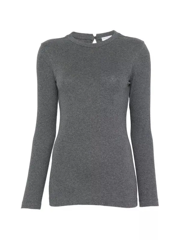 Brunello Cucinelli Monili Trim Long Sleeve T-shirt - Grey