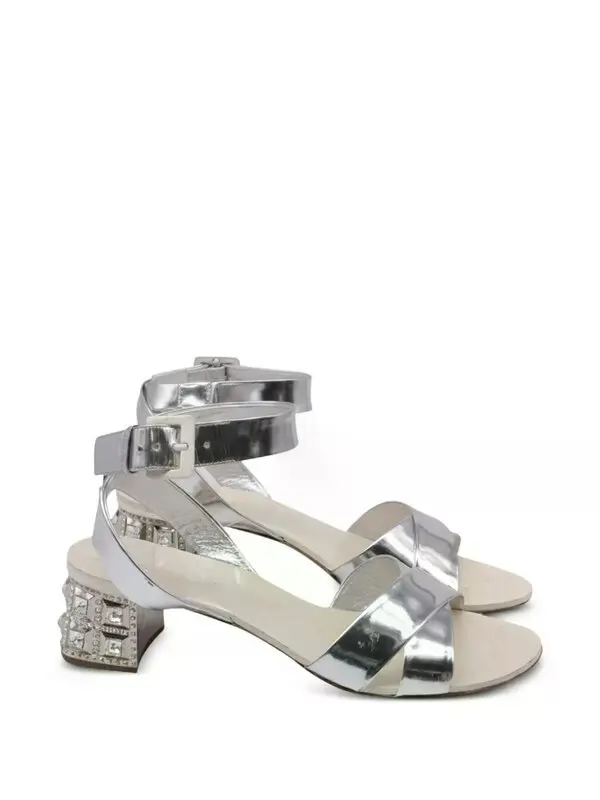Miu Miu Crystal-embellished Patent Leather Sandals - Silver