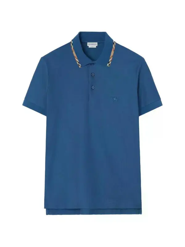 Burberry Check-trim Cotton Polo Shirt - Blue