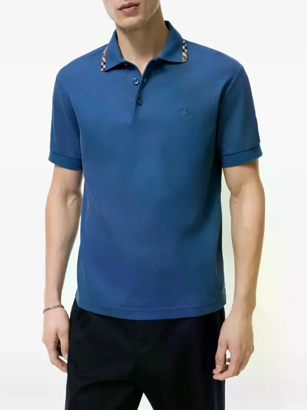 Burberry Check-trim Cotton Polo Shirt - Blue