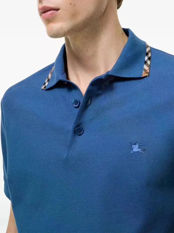 Burberry Check-trim Cotton Polo Shirt - Blue