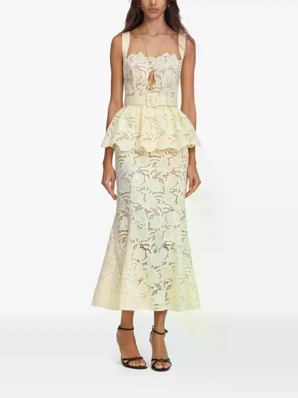 SELF-PORTRAIT Peplum Lace Maxi Dress - Yellow