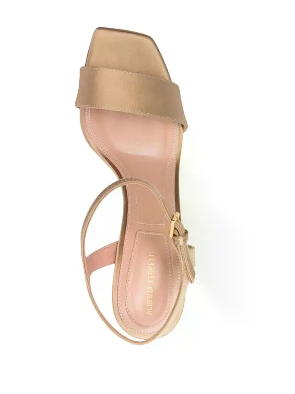 Alberta Ferretti Champagne Calf Leather Ankle Strap Sandals