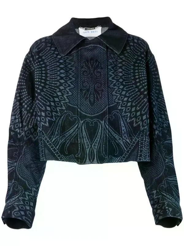 Alberta Ferretti Cropped Denim Jacket With Graphic Print - Blue