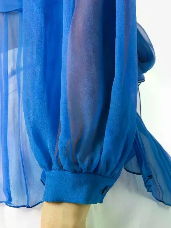 Alberta Ferretti Ruched Sheer Ruffle-neck Blouse
