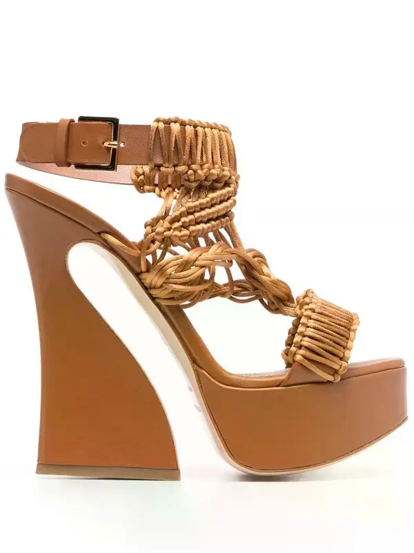 Alberta Ferretti Braided Leather Platform Sandals - Brown