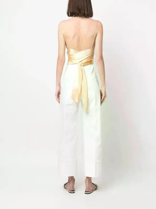 Alberta Ferretti Embroidered Silk Halter Neck Crop Top