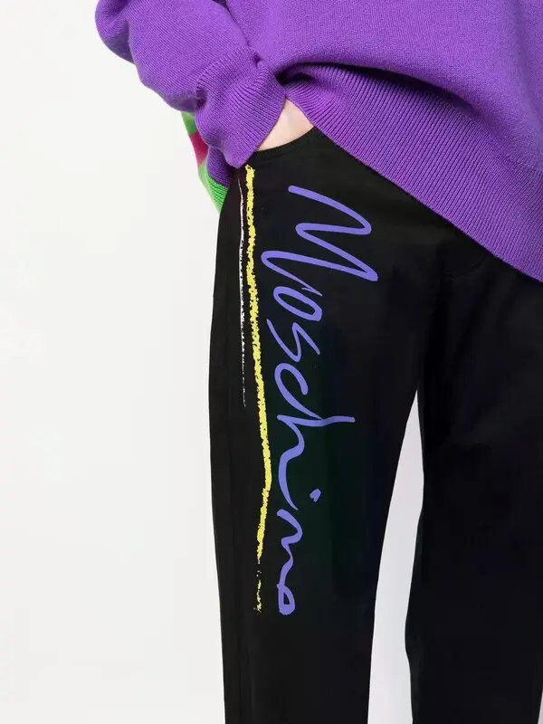 Moschino Tailored Logo-print Stretch Trousers - Black