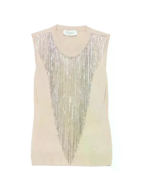 Sportmax Fringed Crystal-embellished Crewneck Top - Neutrals