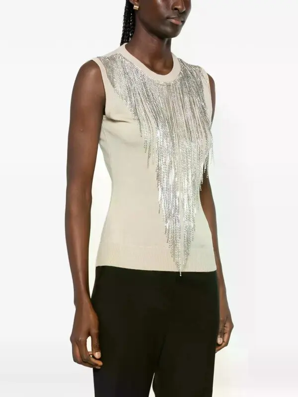 Sportmax Fringed Crystal-embellished Crewneck Top - Neutrals